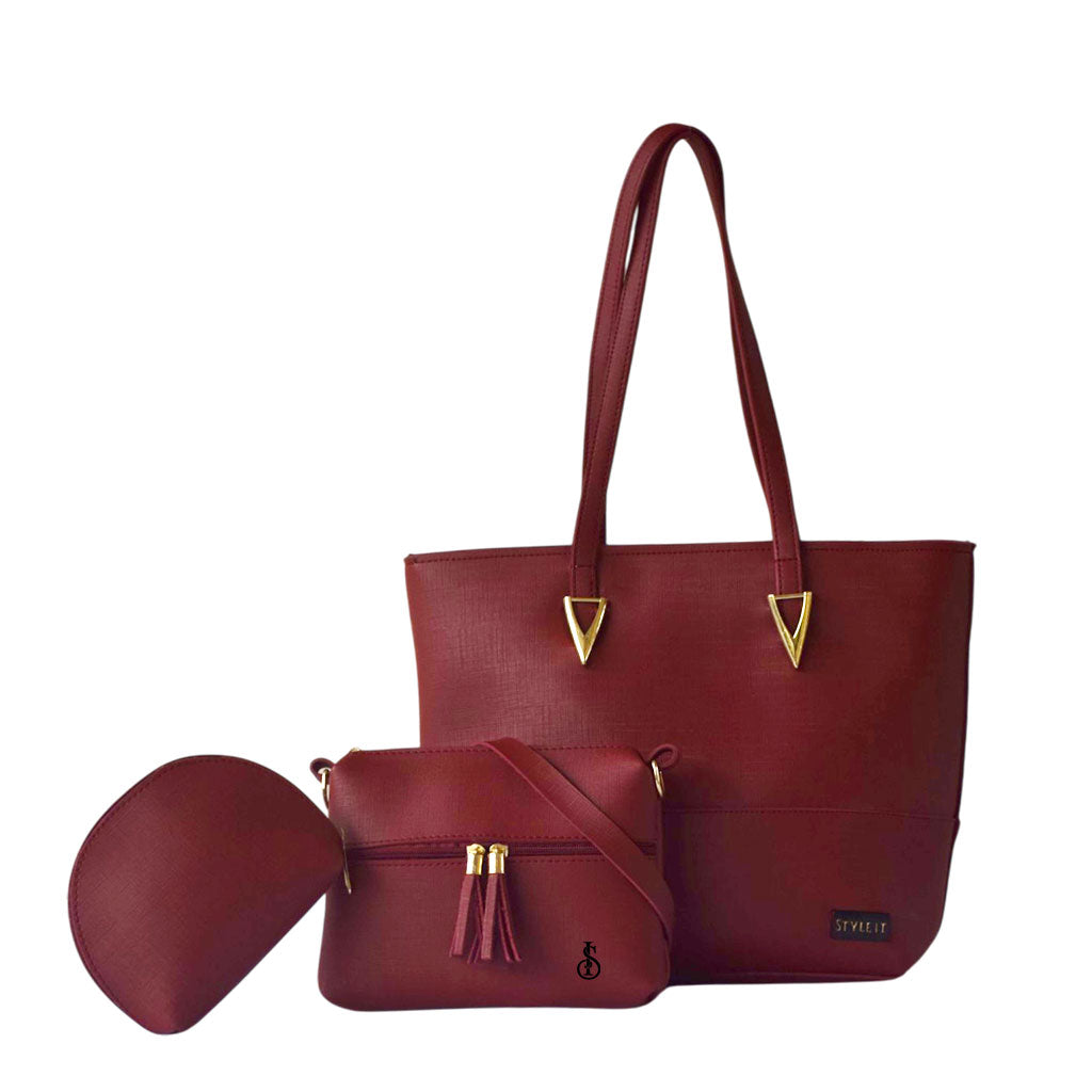 Carla Maroon 3 pcs Bag Set