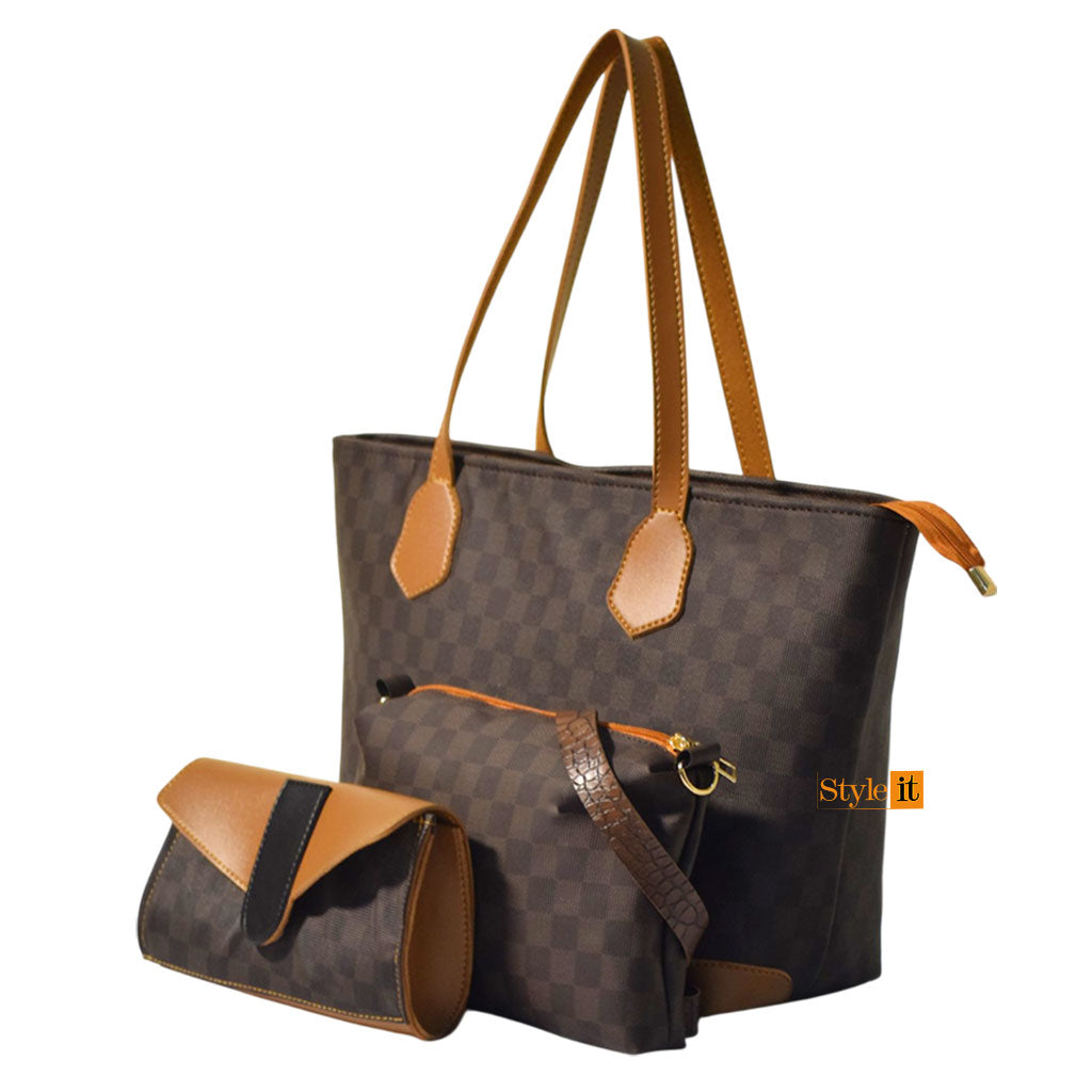 Brown Check With Mustrad Contrast Checkered tote bag